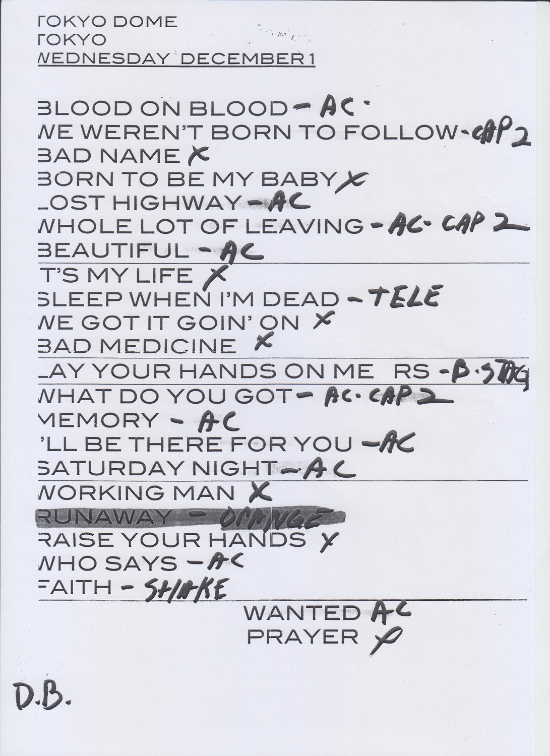 BON JOVI “Live Setlist” (2010.12.1 TOKYO) | redbank's BON JOVI collection