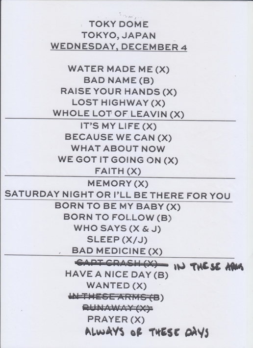 BON JOVI “Live Setlist” (2013.12.4 TOKYO) | redbank's BON JOVI collection